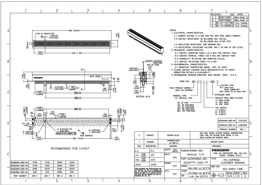 FOXCONN 2EG01817-D2D-DF PCI Express customer drawing page 1