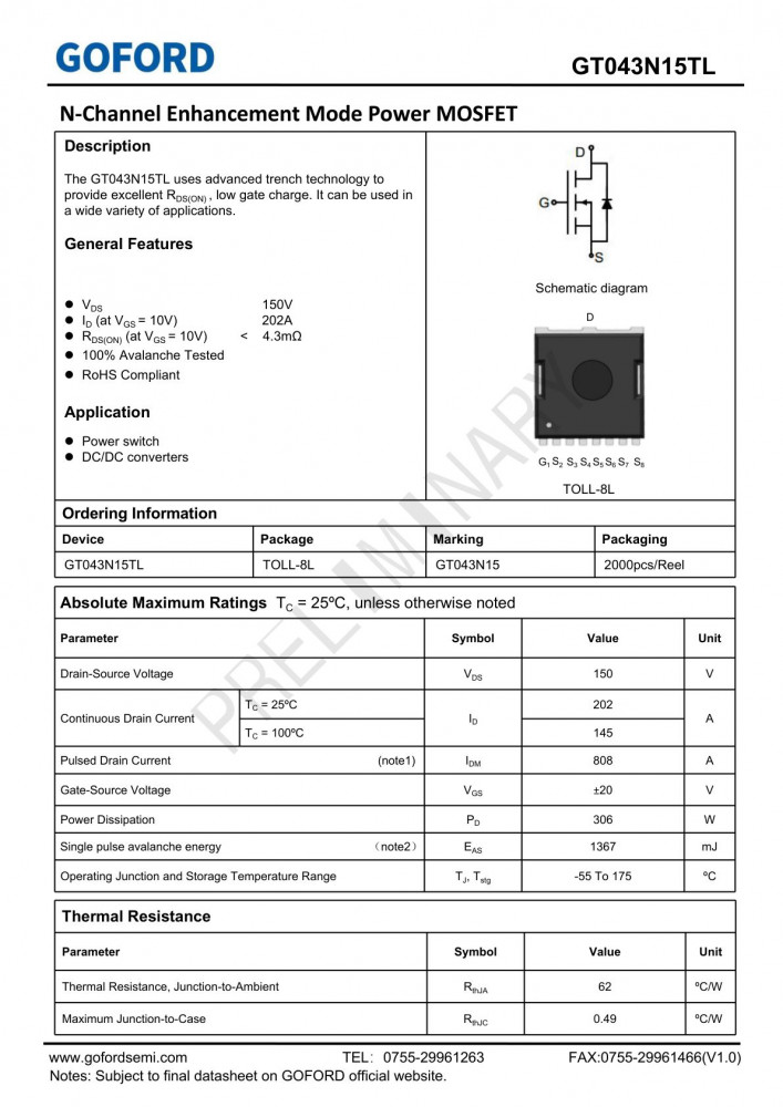 GT043N15TL datasheet page 1