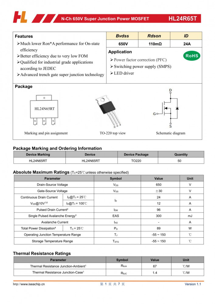 24N65RT datasheet page 1