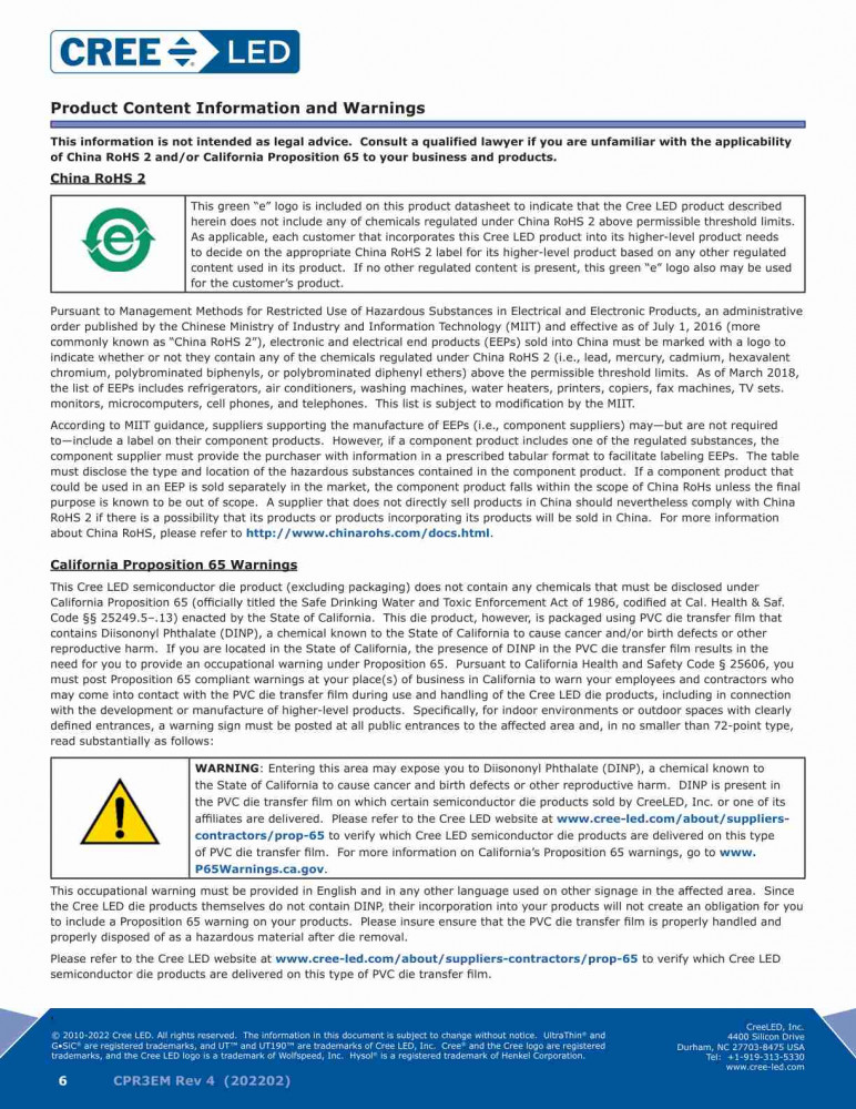 Cree LED UT190 datasheet page 6