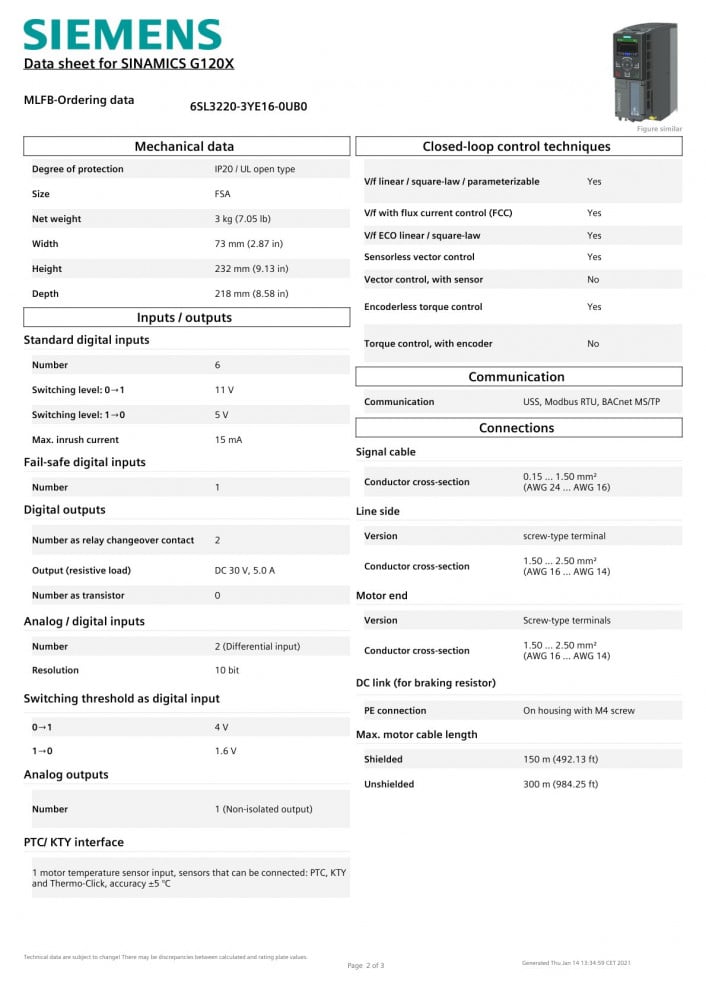 6SL32203YE160UB0 technical document page 2