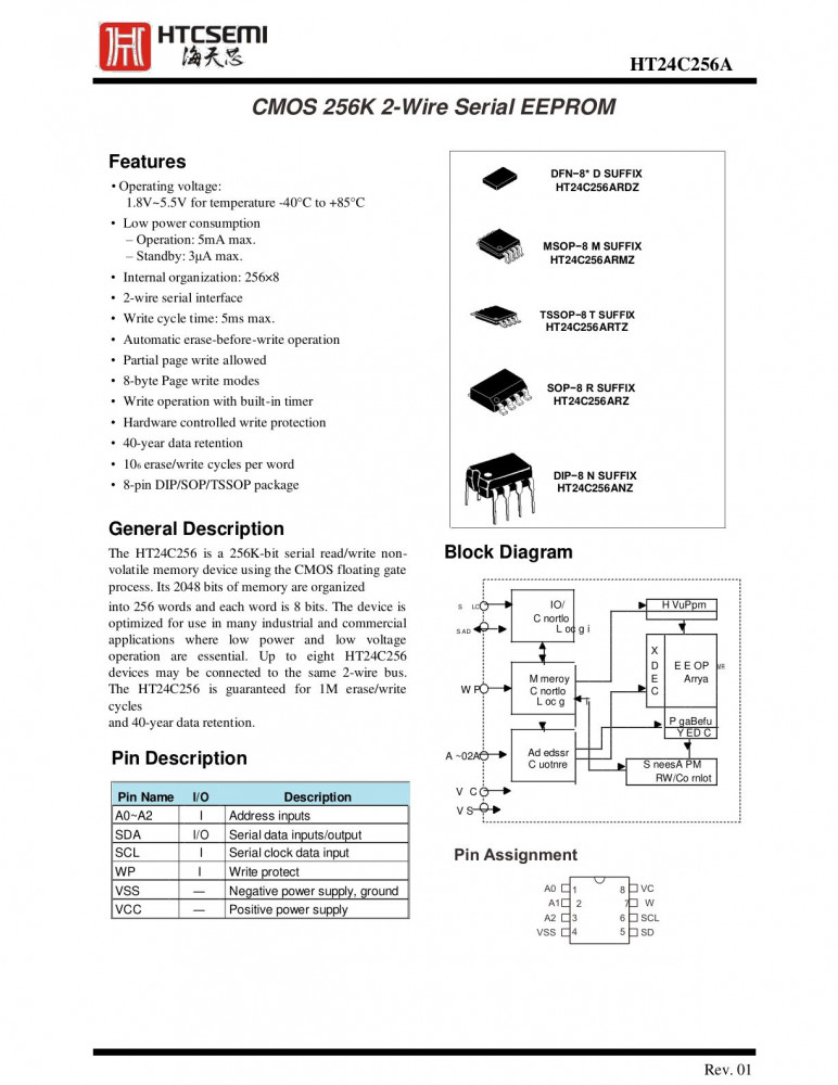 HT24C256ARZ datasheet page 1