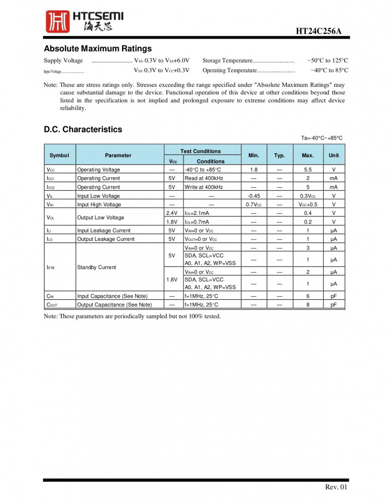 HT24C256ARZ datasheet page 2