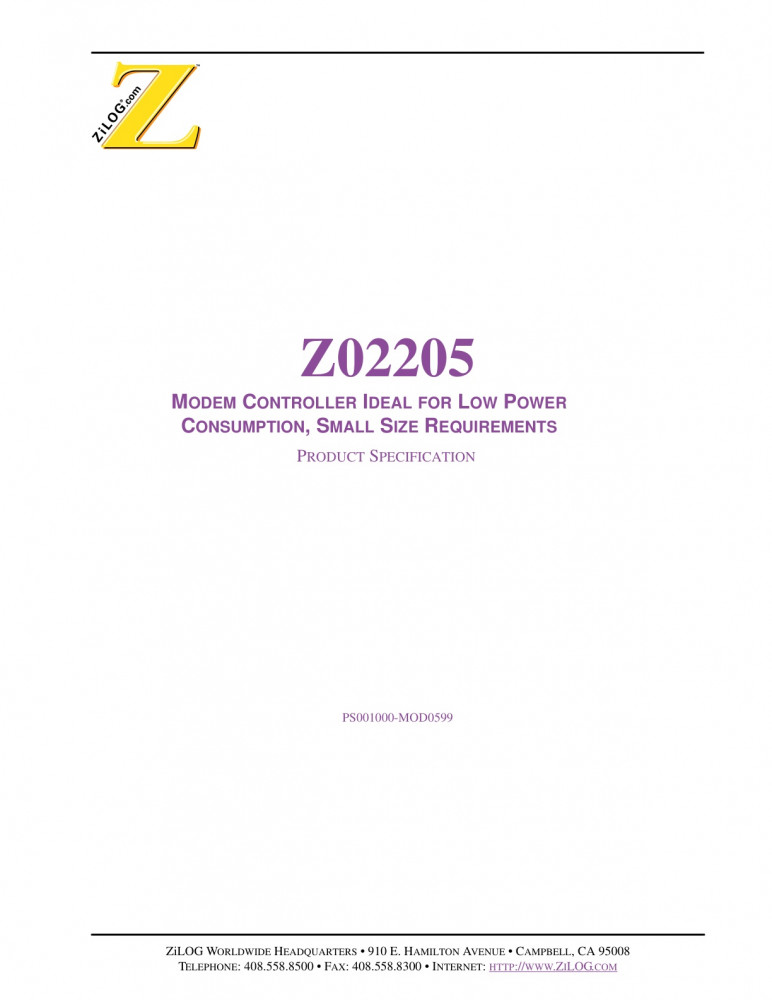 Z02205 datasheet page 1