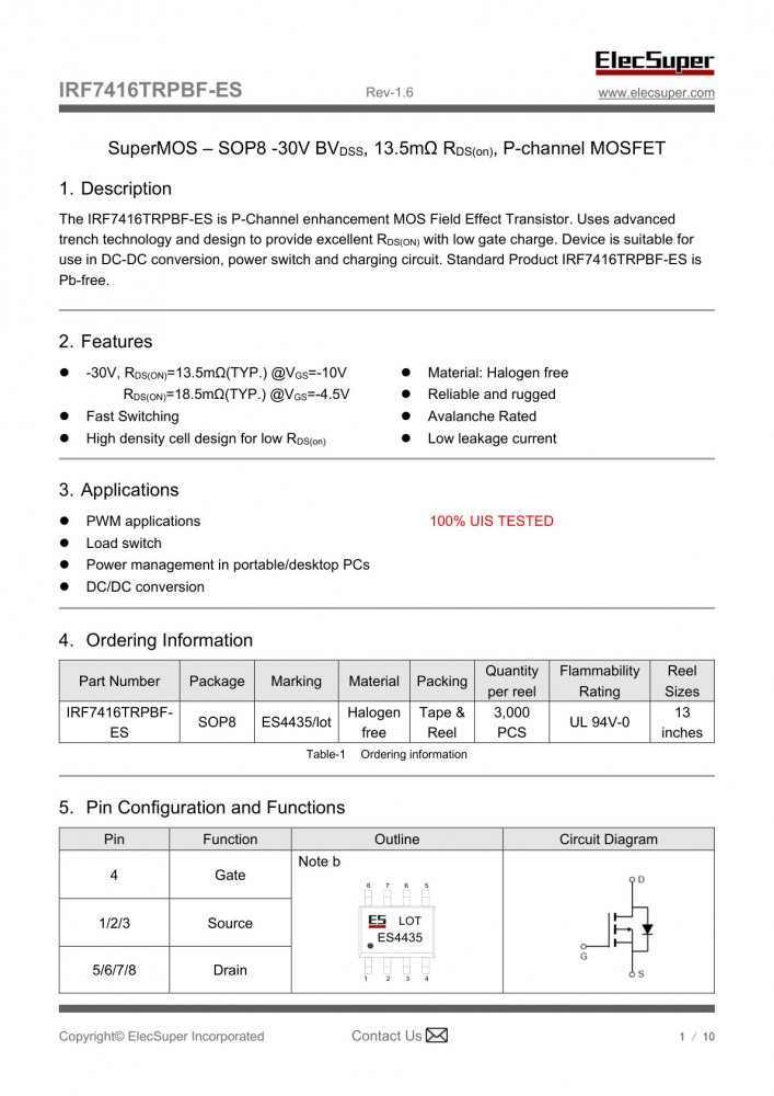 IRF7416TRPBF-ES datasheet page 1