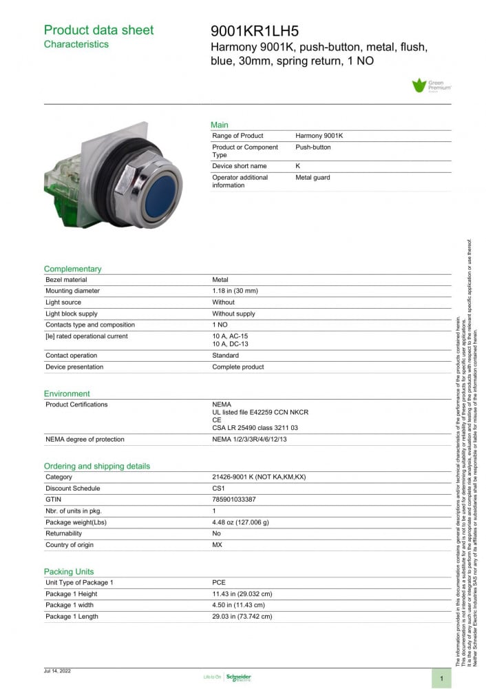 9001KR1LH5 technical document page 1