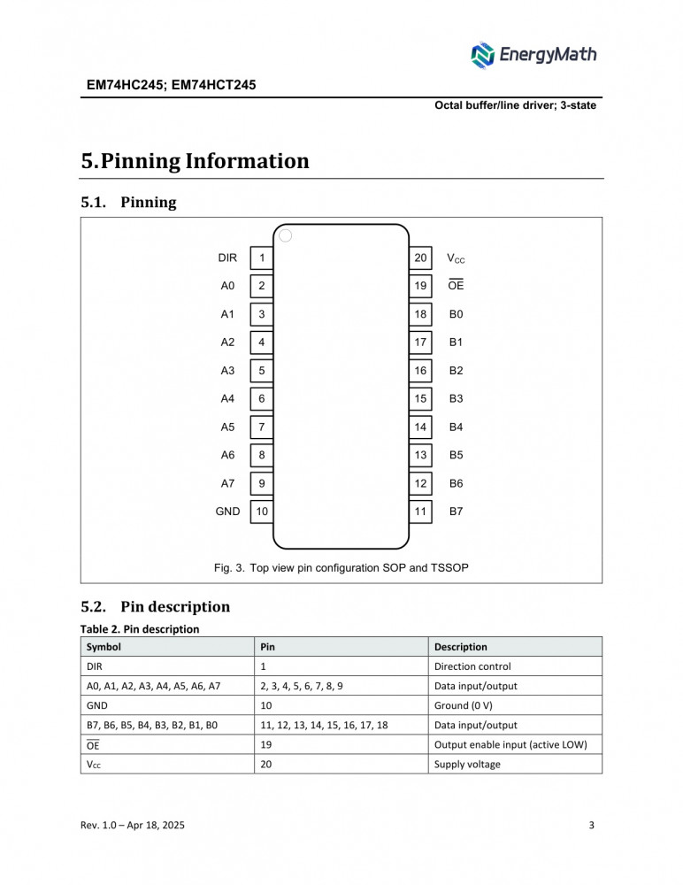 EM74HC245D datasheet page 3