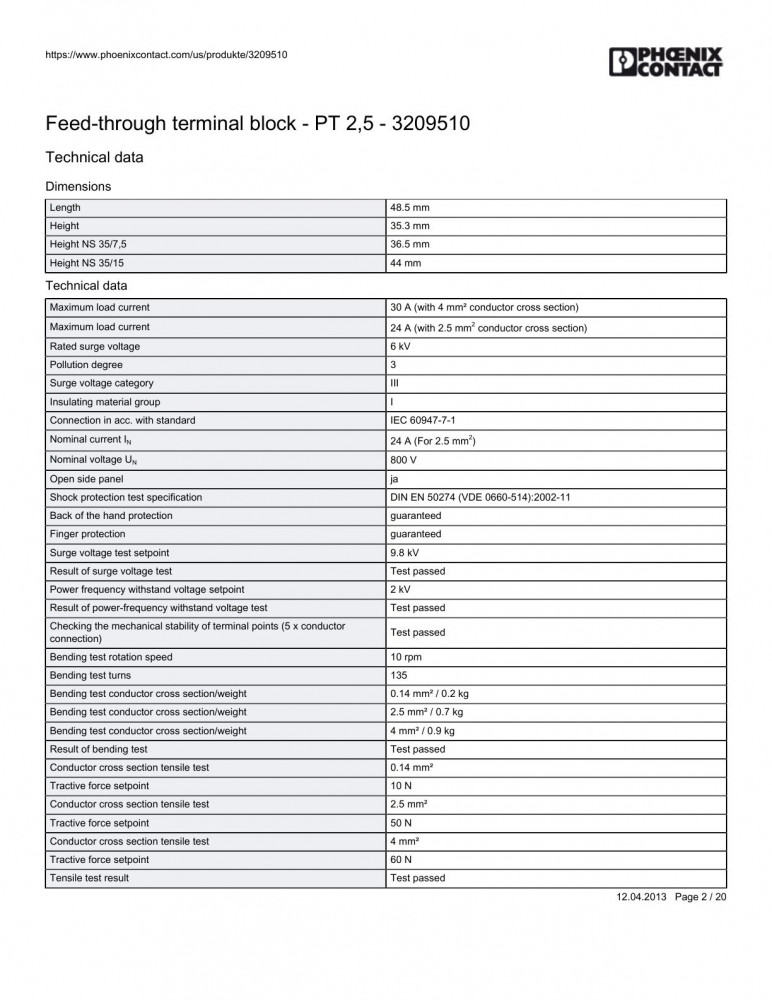 PT 2,5 3209510 technical document page 2