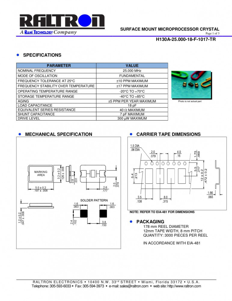 Raltron H130A technical document page 1