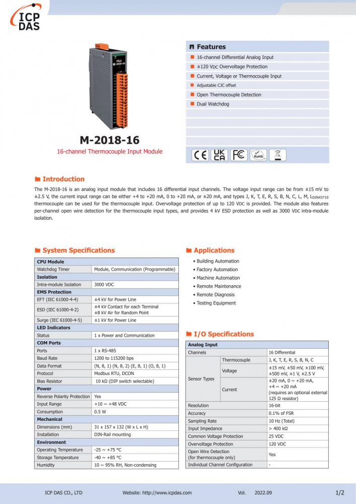 ICP M-2018-16 datasheet page 1