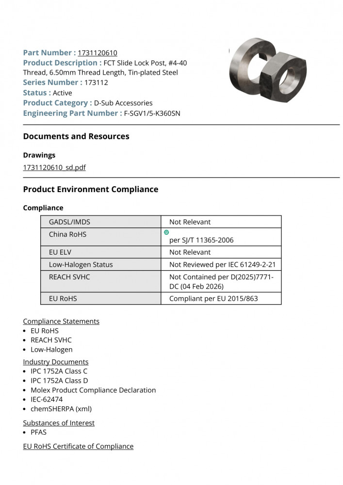 MOLEX 1731120610 product drawing, page 1
