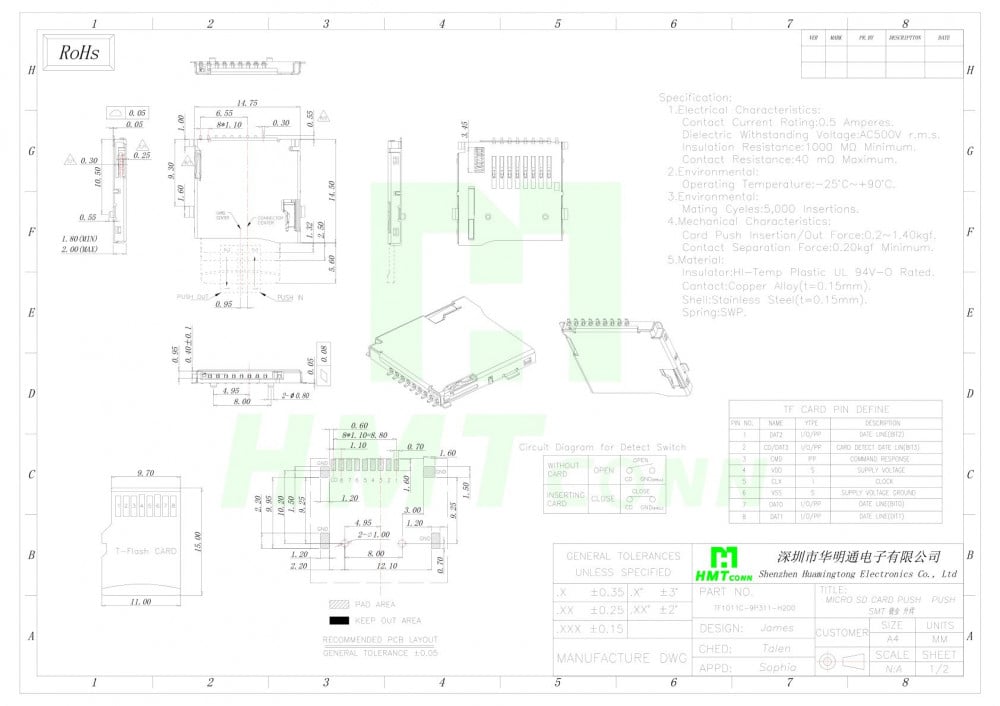 HMTCONN TF1011C-9P311-H200 technical drawing page 1