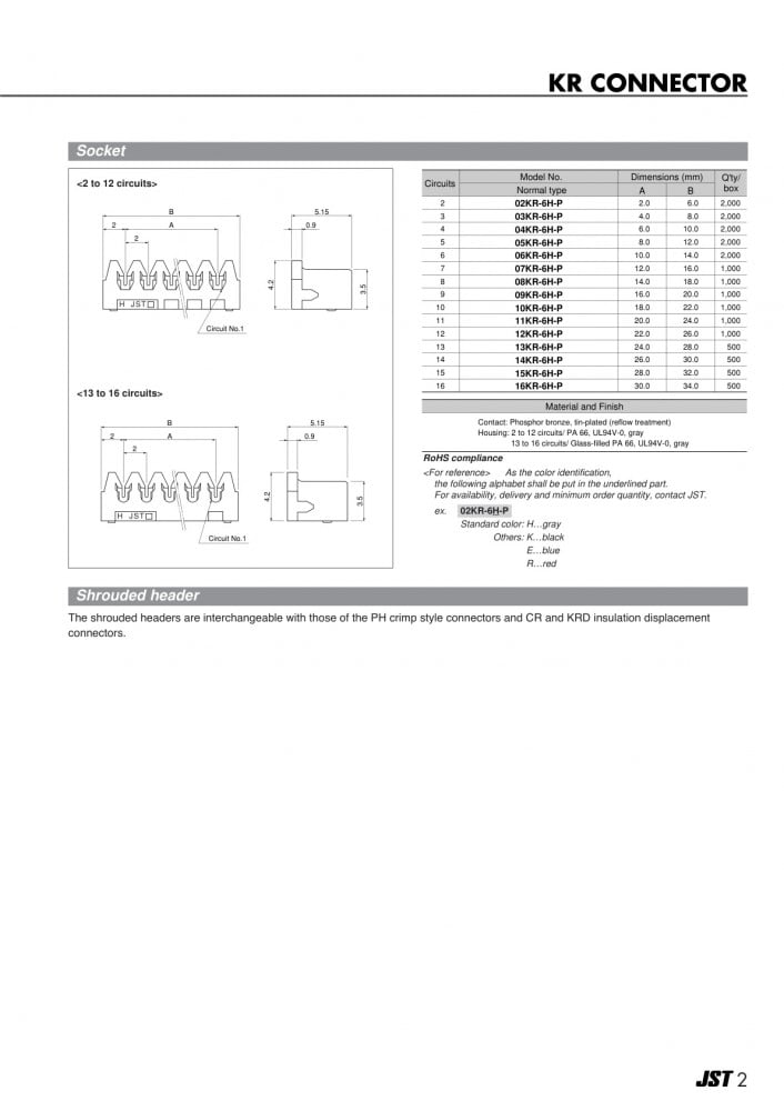 JST KR connector specification page 2