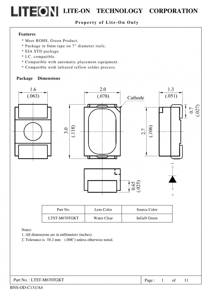 LTST-M670TGKT datasheet page 2