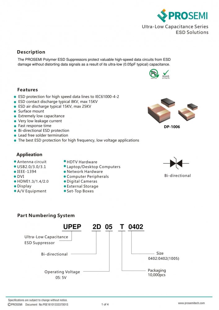 UPEP2D05T0402 datasheet page 1
