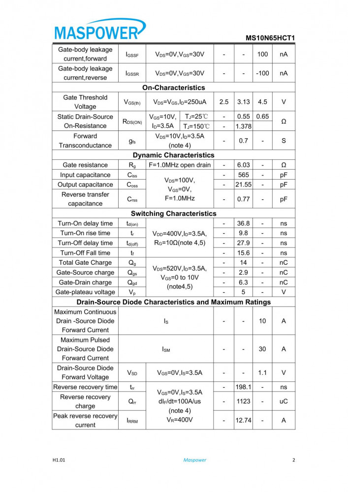 MS10N65HCT1 datasheet page 2