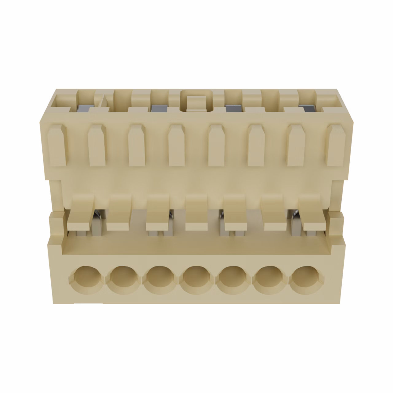 Appli-Mate RAST 2.5 IDT Connector, 2.50mm Pitch, Direct/Indirect, Female, Beaded Terminal, 7 Circuits, All Position Keys, Narrow Flush Endwalls, Polarizing Rib Between 1/2, Circuits 2, 4, and 6 Voided, Latch at Circuit 4 for sale