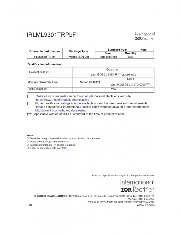 IRLML9301TRPBF datasheet page 10