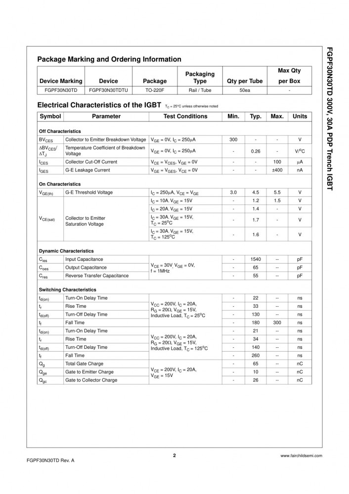FGPF30N30TDTU datasheet page 2