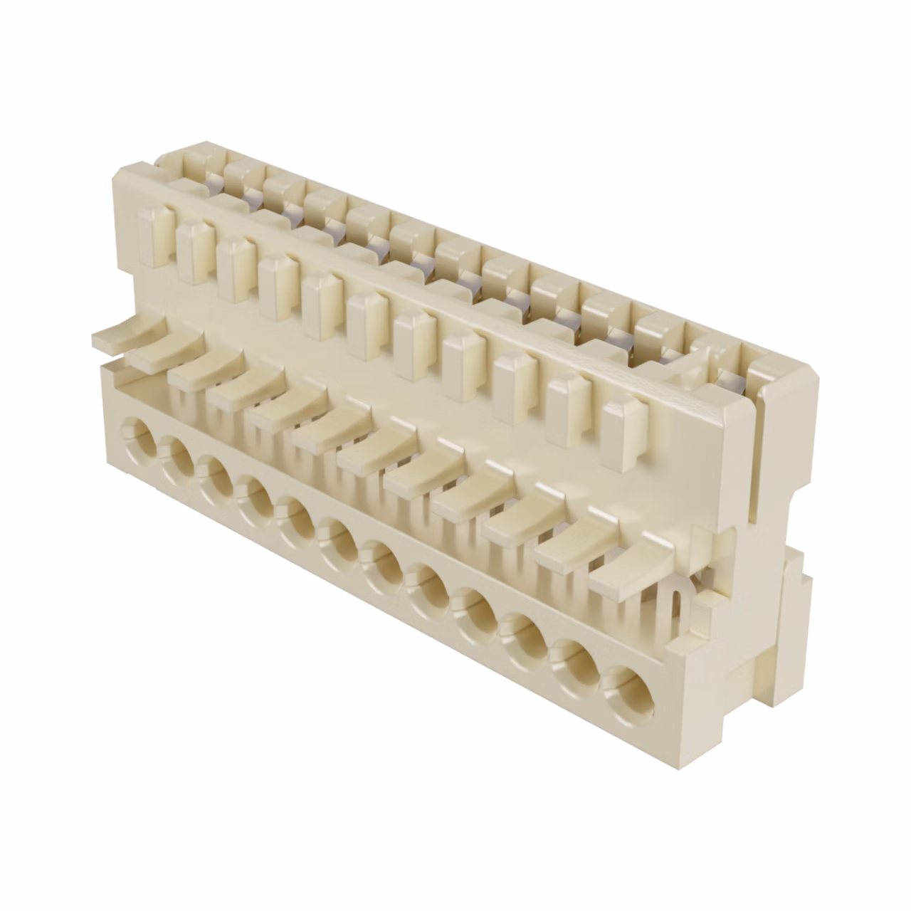 Appli-Mate RAST 2.5 Connector, 2.50mm Pitch, Female, 12 Circuits, Positions A Removed, Polarizing Rib Between 11/12, Locking Pips, Slotted Endwalls, Tin Plating for sale