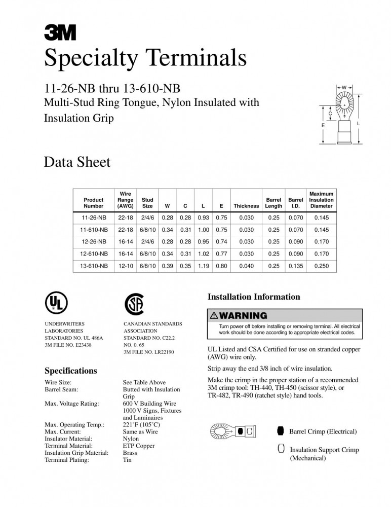 3M 11-610-NB specialty terminal technical document page 1