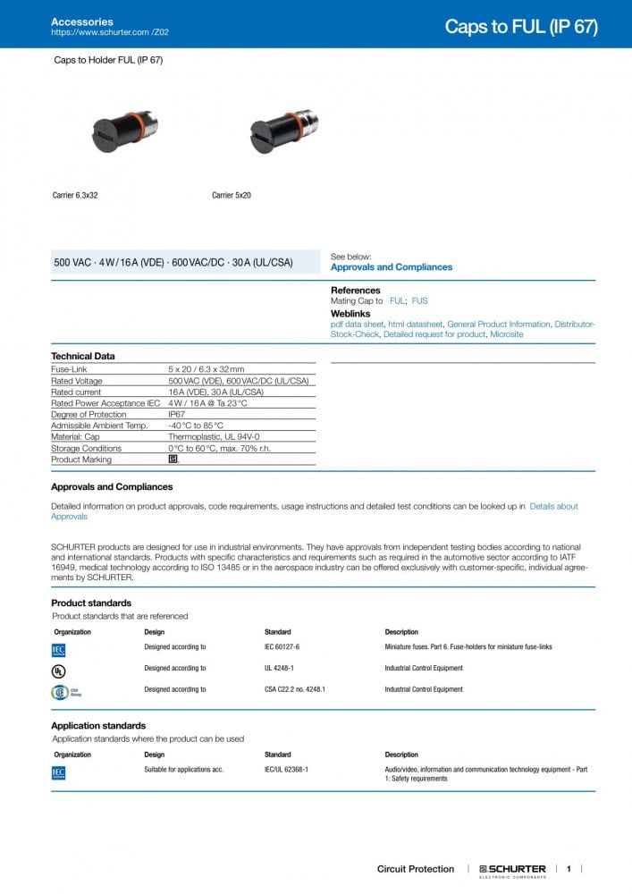 SCHURTER 0031.2322 technical document page 1