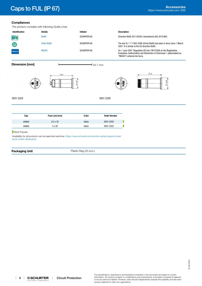 SCHURTER 0031.2322 technical document page 2