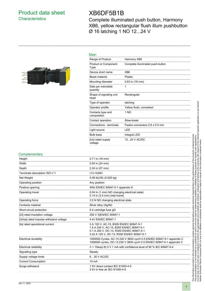 XB6DF5B1B technical document page 1