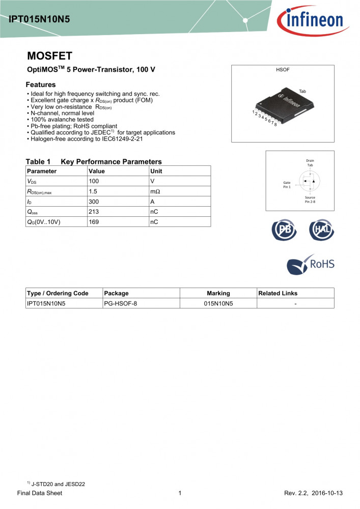 IPT015N10N5 datasheet page 1