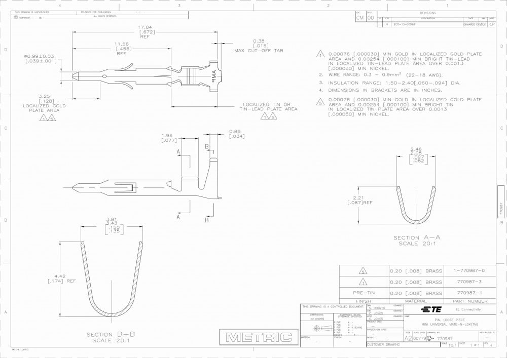 TE Connectivity 770987-1 controlled drawing extract