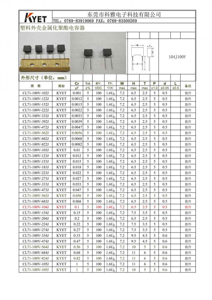 KYET PE104J2A0503 approval document page 3