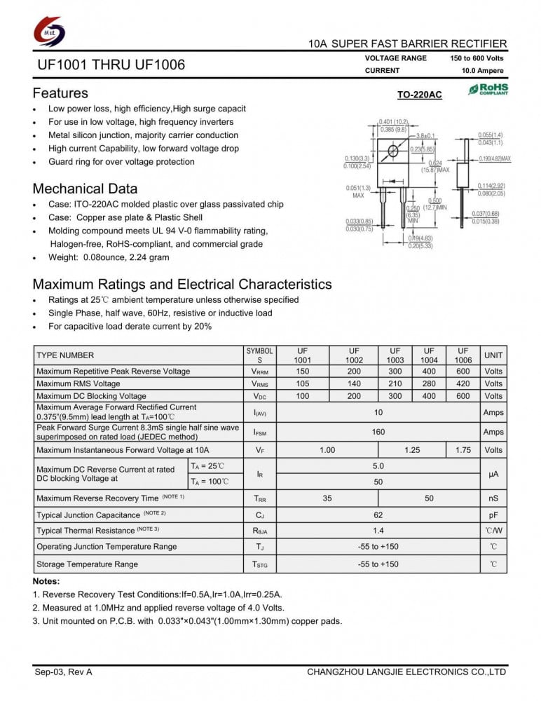 UF1006 datasheet page 1