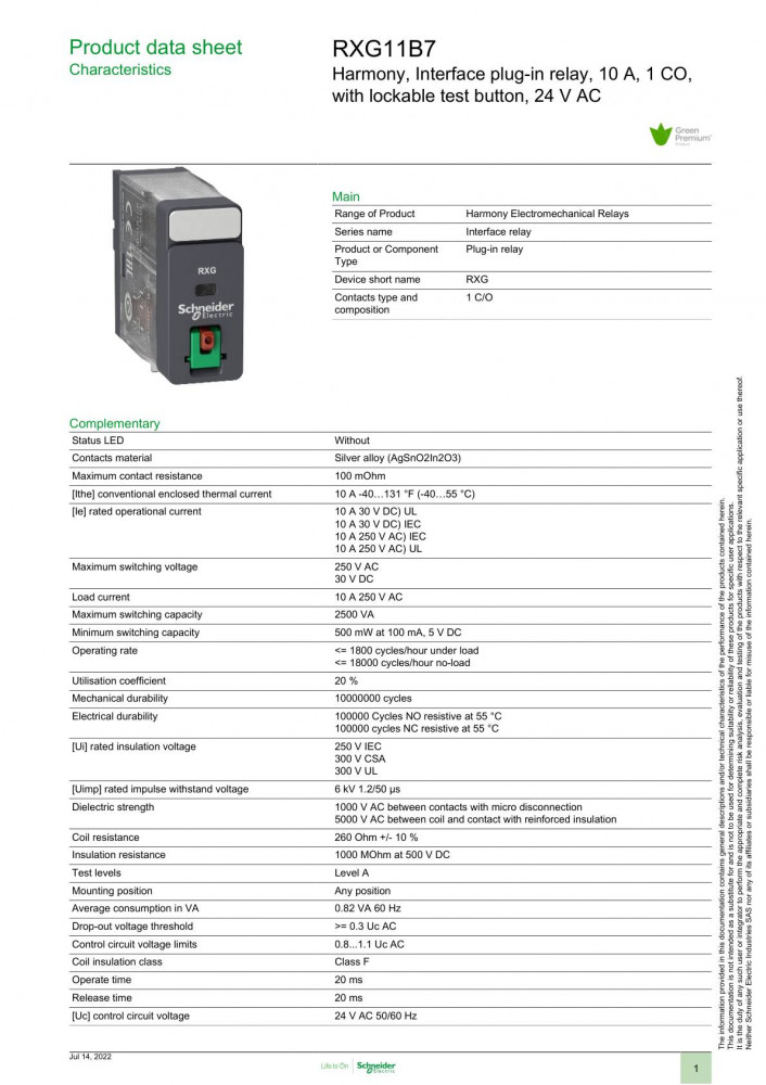 RXG11B7 technical document page 1