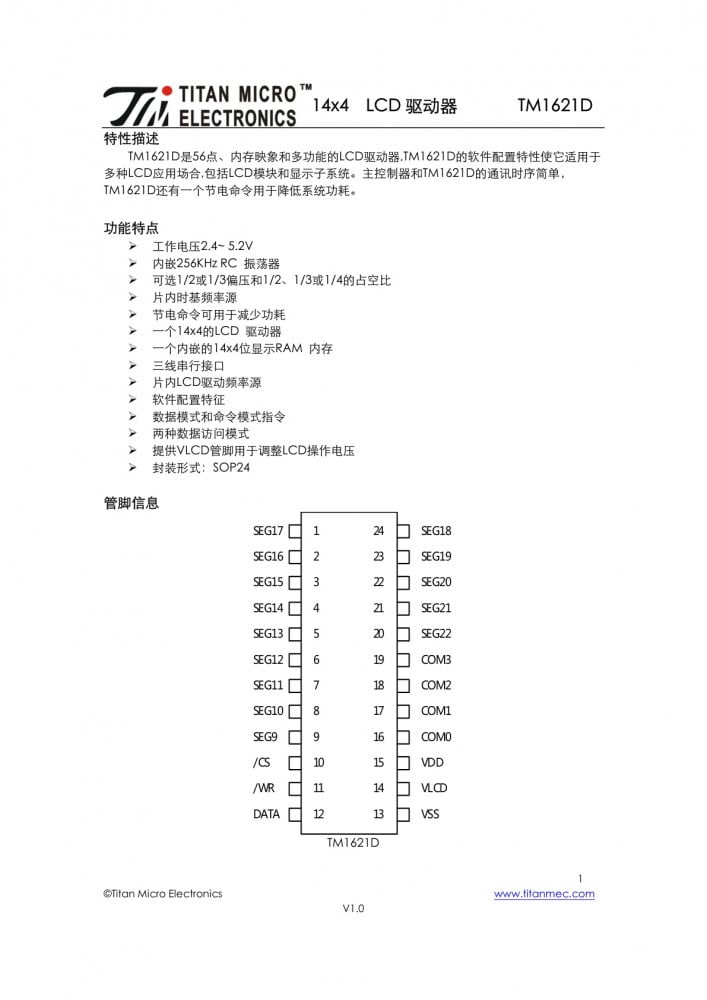 TM1621D datasheet page 1