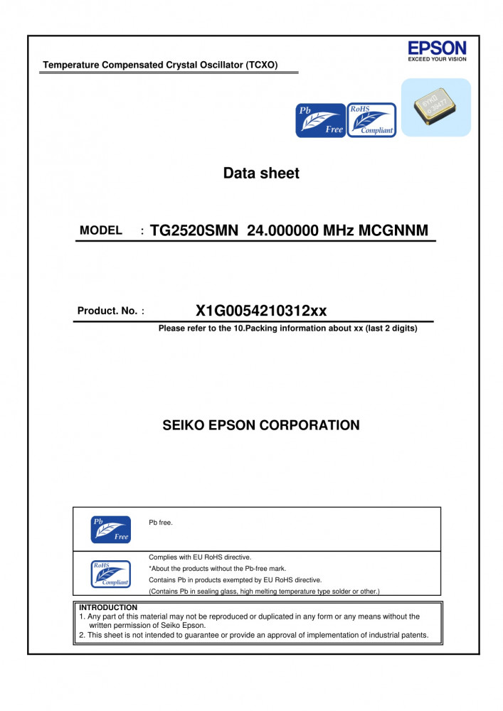 EPSON TG2520SMN datasheet page 1