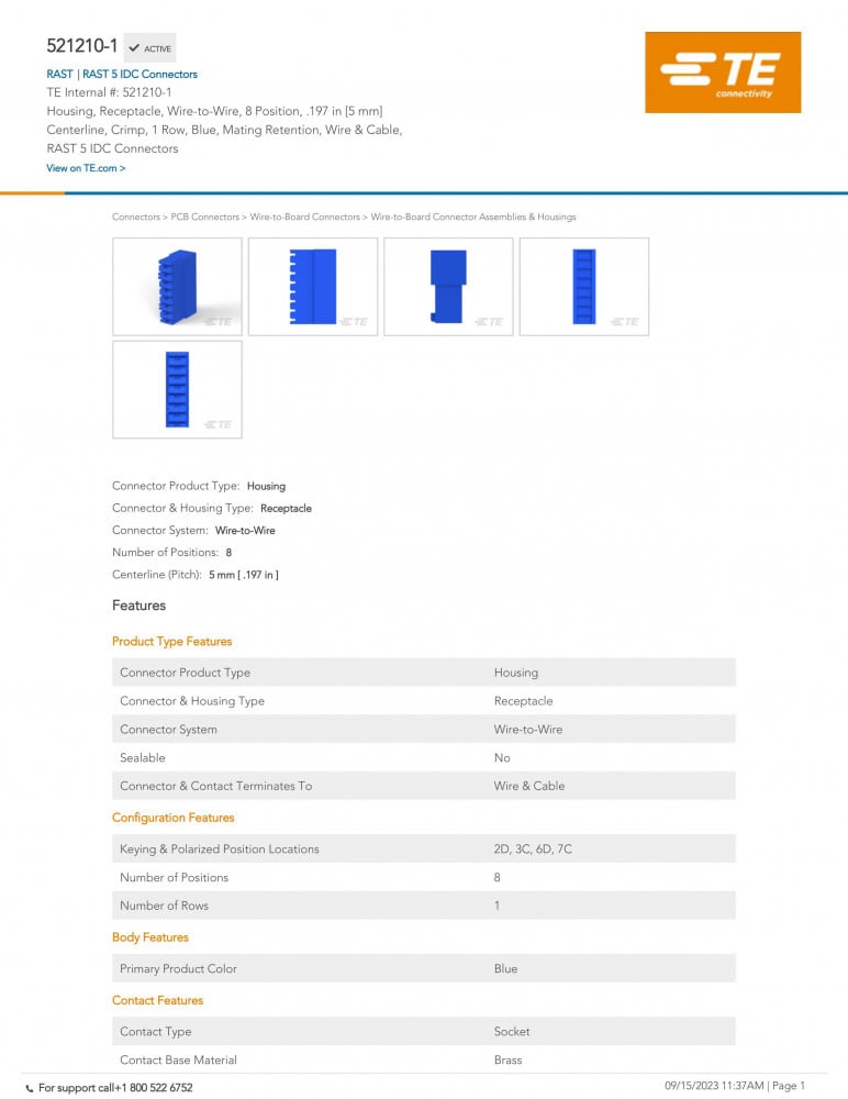 TE Connectivity 521210-1 technical document page 1