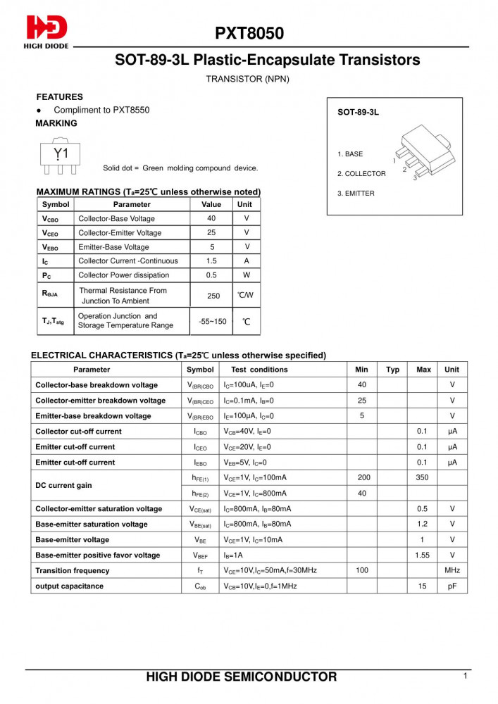 PXT8050 datasheet page 1