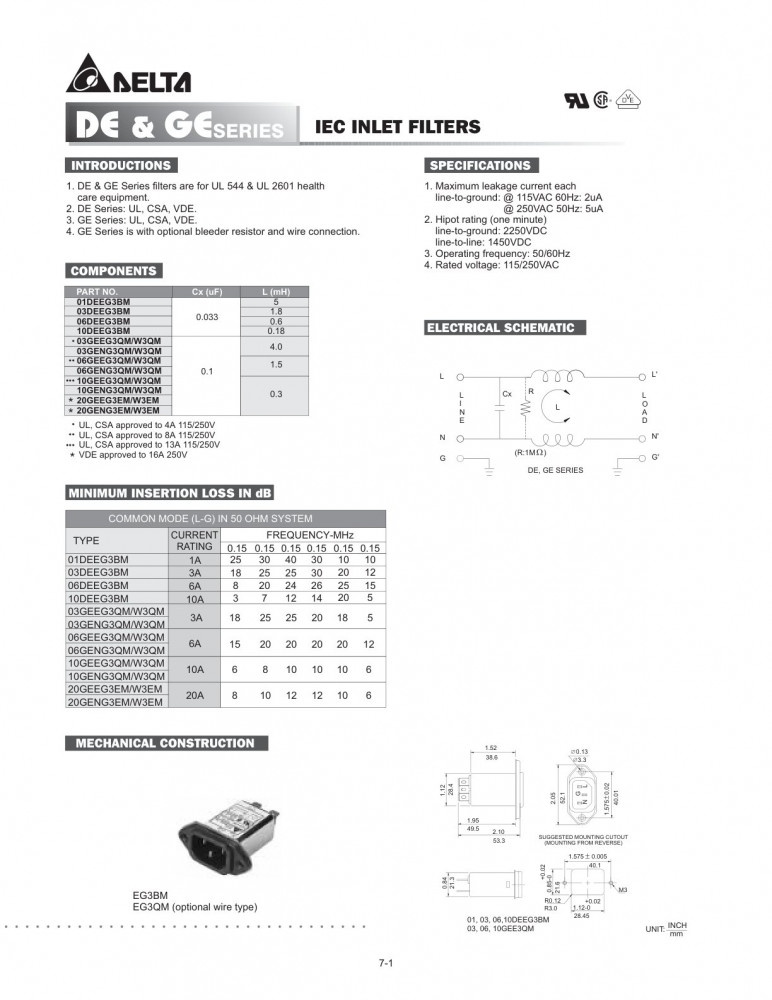 DELTA GE Series filter documentation page 1