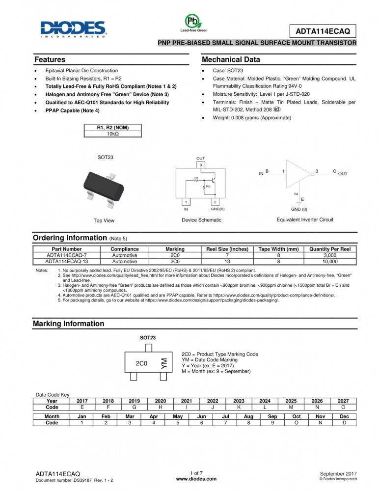 ADTA114ECAQ-7 datasheet page 1
