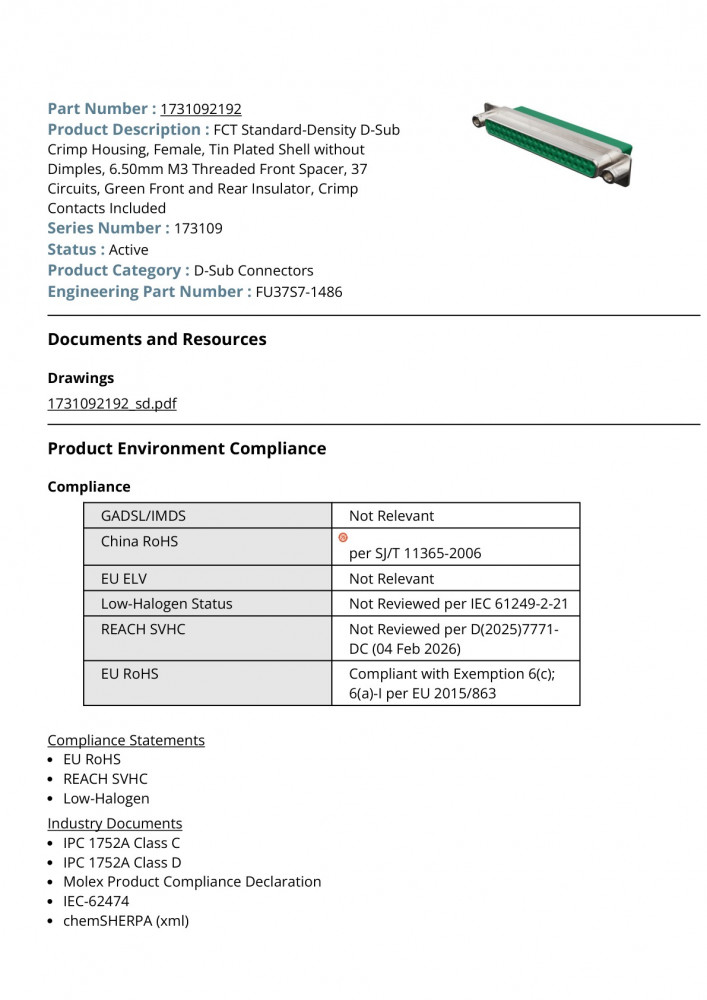 MOLEX 1731092192 drawing preview, page 1