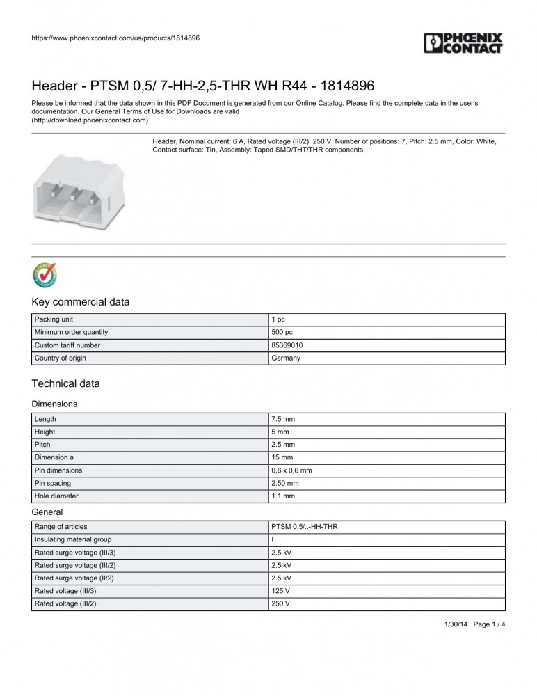 Phoenix Contact 1814896 product overview