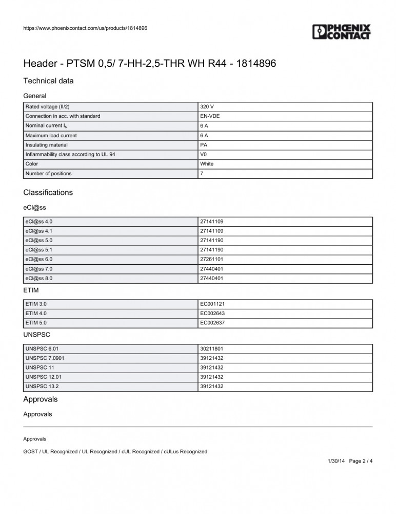 Phoenix Contact 1814896 technical data