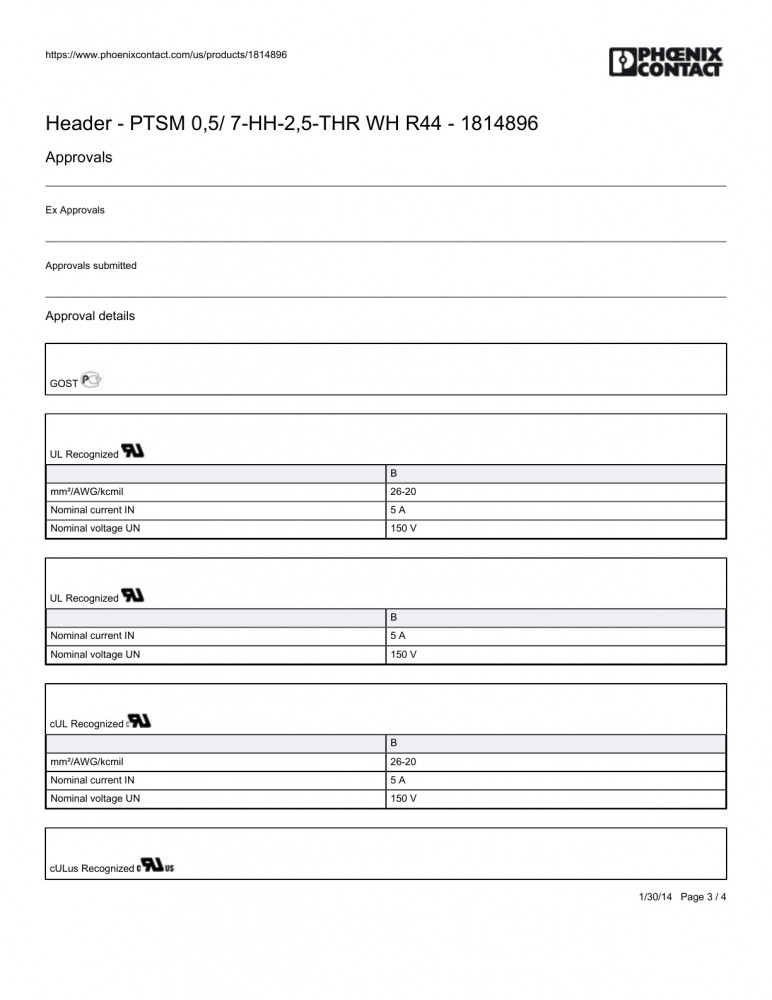 Phoenix Contact 1814896 approval information