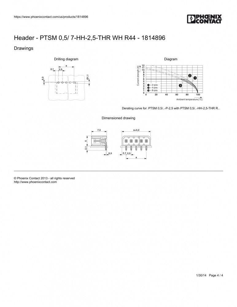 Phoenix Contact 1814896 dimensional drawing and derating curve
