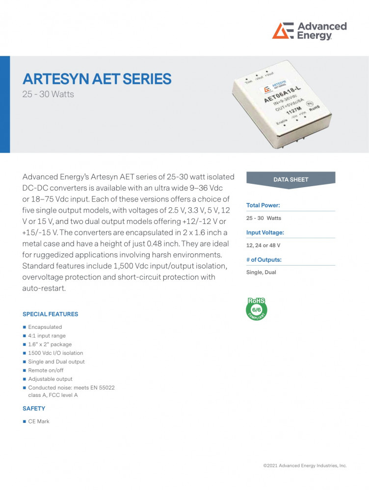 Artesyn AET series document preview, page 1
