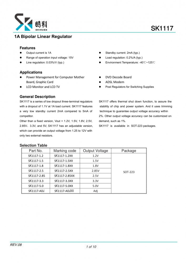 SK1117-3.3 datasheet page 1