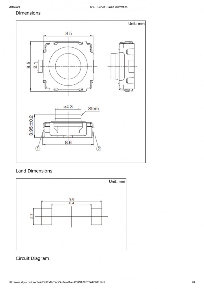 SKSTAAE010 land dimensions and circuit diagram