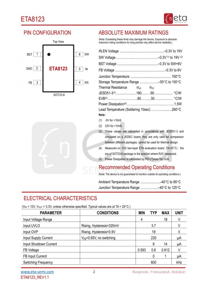 ETA8123S2G datasheet page 2