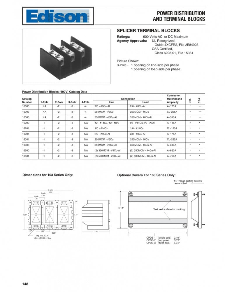 EATON splicer terminal blocks catalog page