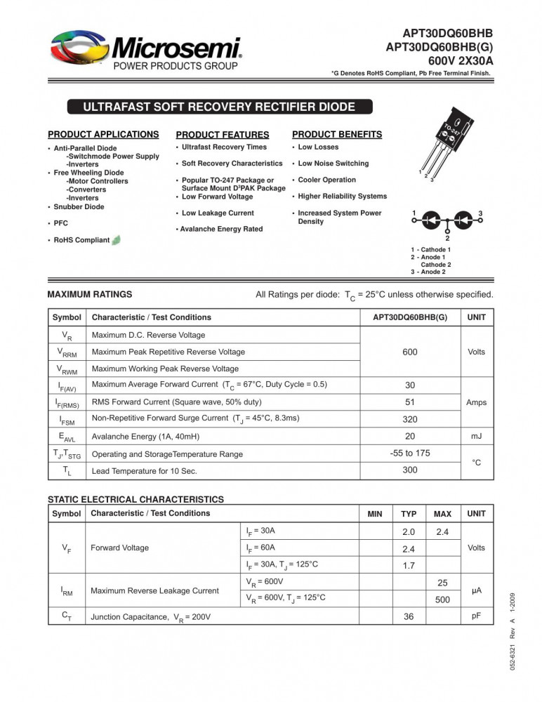 APT30DQ60BHBG technical document page 1